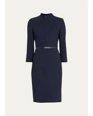 Akris Split-neck Double-face Wool Sheath Dress - Blue