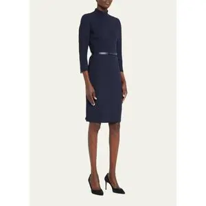 Akris Split-neck Double-face Wool Sheath Dress - Blue