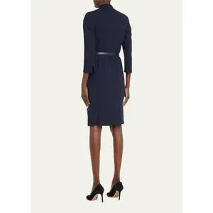 Akris Split-neck Double-face Wool Sheath Dress - Blue