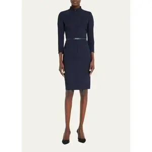 Akris Split-neck Double-face Wool Sheath Dress - Blue