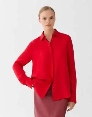 Lafayette 148 New York Silk Georgette Button-front Blouse - Red Willow