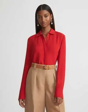 Lafayette 148 New York Silk Georgette Button-Front Blouse Spark