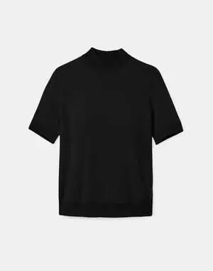 Lafayette 148 New York Petite Cashmere Short Sleeve Mock Neck Sweater - Black