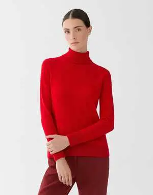 Lafayette 148 New York Cashmere Fitted Turtleneck Sweater - Red Willow