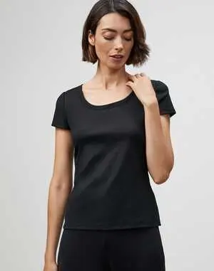Lafayette 148 New York Cotton Rib Scoop Neck T-shirt - Black
