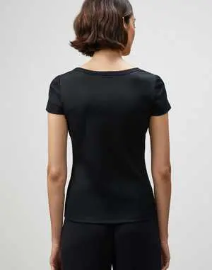 Lafayette 148 New York Cotton Rib Scoop Neck T-shirt - Black