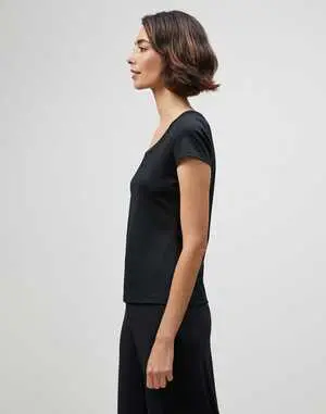 Lafayette 148 New York Cotton Rib Scoop Neck T-shirt - Black