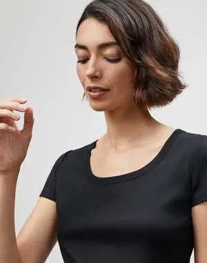 Lafayette 148 New York Cotton Rib Scoop Neck T-shirt - Black
