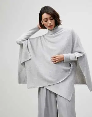 Lafayette 148 New York Cashmere Knit Wrap Poncho Grey