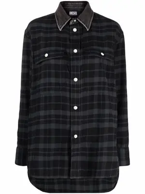 DIESEL® Checked Denim-collar Shirt