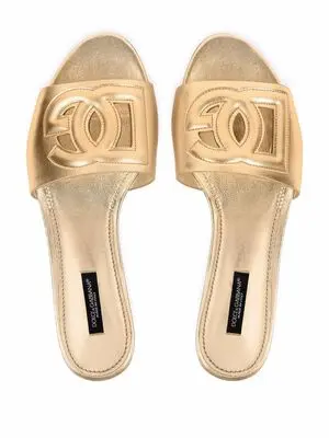 Dolce & Gabbana Dg Logo Leather Sandals - Gold