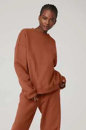 Alo Yoga Renown Heavy Weight Crewneck Pullover Top Rust