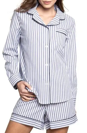 PETITE PLUME French Ticking Stripe Short Pajamas - Navy