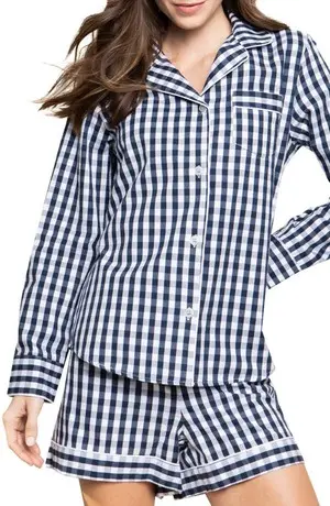 PETITE PLUME Gingham Cotton Short Pajamas - Navy