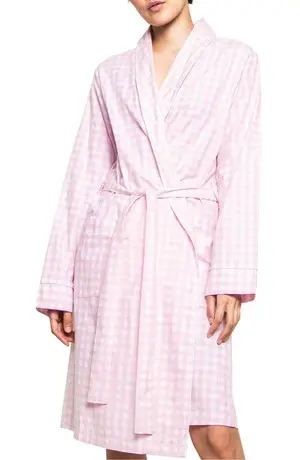 PETITE PLUME Gingham Cotton Robe - Pink