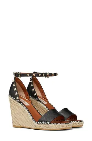 Valentino Garavani Valentino Garavani Rockstud Espadrille Wedge Sandal Nero/ Light Cuir/ Natruale
