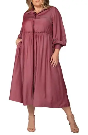 STANDARDS & PRACTICES Button Front Shirtdress - Merlot