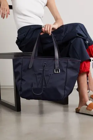 JW Anderson Embroidered Leather-trimmed Shell Tote