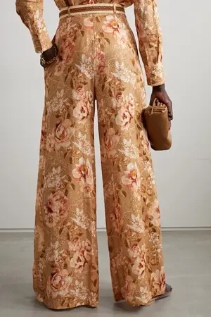 Zimmermann Rosa Belted Floral-print Linen Wide-leg Pants