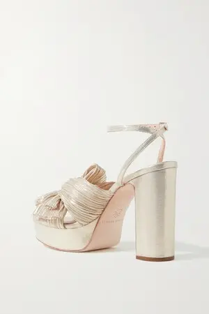 LOEFFLER RANDALL Natalia Bow-embellished Plissé-lamé Platform Sandals