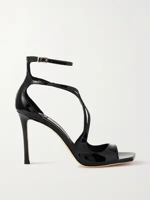 JIMMY CHOO Azia 95 Patent-leather Sandals - Black