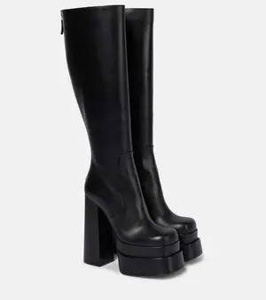 Versace Leather Platform Knee-high Boots