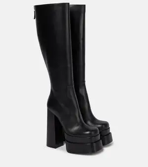Versace Leather Platform Knee-high Boots - Black
