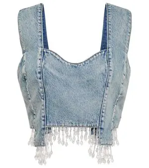 GANNI Embellished Denim Crop Top