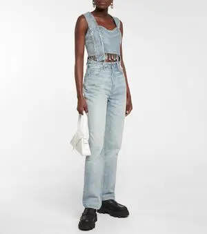 GANNI Embellished Denim Crop Top