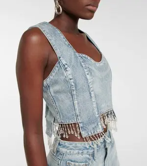 GANNI Embellished Denim Crop Top