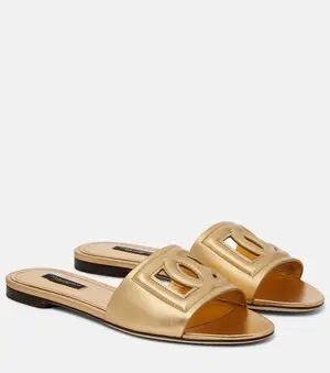 Dolce & Gabbana Dolce&Gabbana DG Metallic Leather Slides Gold