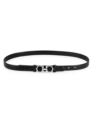 FERRAGAMO Gancini Rolo Reversible Leather Belt - Black