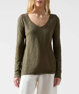 ATM Anthony Thomas Melillo ATM ANTHONY THOMAS MELILLO Slub Jersey Long Sleeve V-Neck T-Shirt Army