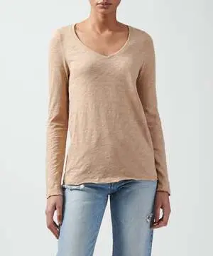 ATM Anthony Thomas Melillo Anthony Thomas Melillo Slub Jersey Long Sleeve V-Neck T-Shirt Camel