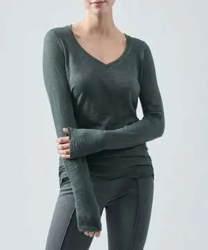 ATM Anthony Thomas Melillo Anthony Thomas Melillo Slub Jersey Long Sleeve V-Neck T-Shirt Coal