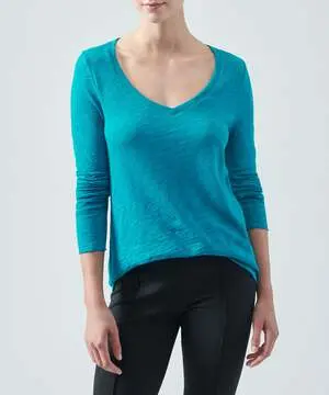 ATM Anthony Thomas Melillo Anthony Thomas Melillo Slub Jersey Long Sleeve V-Neck T-Shirt Empress Teal