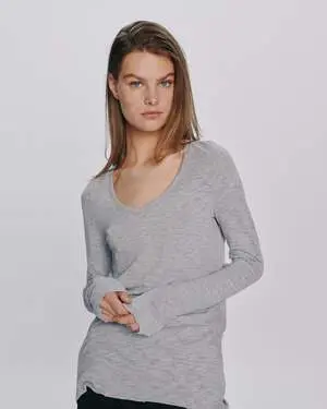 ATM Anthony Thomas Melillo Slub Jersey Long Sleeve V-neck T-shirt - Heathered Grey