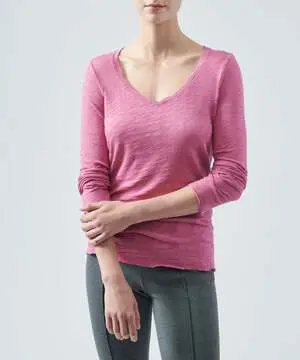 ATM Anthony Thomas Melillo Anthony Thomas Melillo Slub Jersey Long Sleeve V-Neck T-Shirt Pink Gardenia
