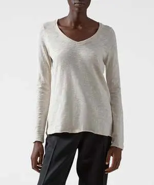 ATM Anthony Thomas Melillo Anthony Thomas Melillo Slub Jersey Long Sleeve V-Neck T-Shirt Tan