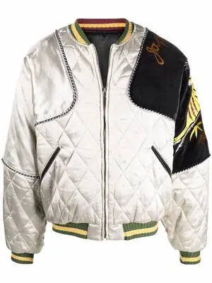 Kapital Quilted Patchwork Bomber Jacket Silver