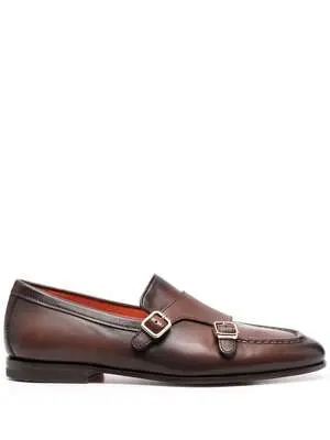 Santoni Carlos Leather Monk Shoes - Brown