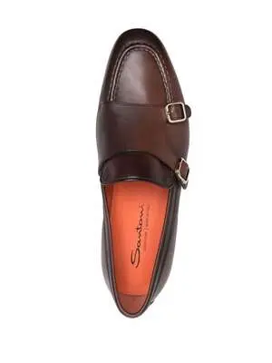 Santoni Carlos Leather Monk Shoes - Brown