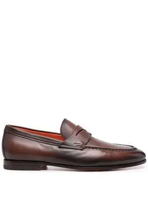 Santoni Leather Flat Loafers - Brown