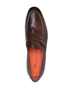 Santoni Leather Flat Loafers - Brown