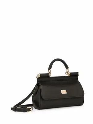 Dolce & Gabbana Mini Sicily Handbag In Dauphine Calfskin - Black