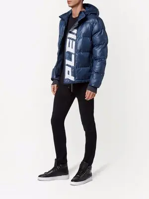 Philipp Plein Padded Long-sleeve Logo Jacket - Blue