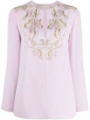 Emilio Pucci Farfalle-embroidered Long-sleeve Top - Neutrals