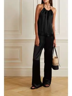 LESET Barb Satin Wide-leg Pants - Black
