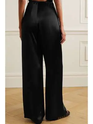 LESET Barb Satin Wide-leg Pants - Black