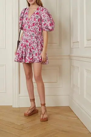 Rhode Claudine Printed Cotton-poplin Wrap Mini Dress